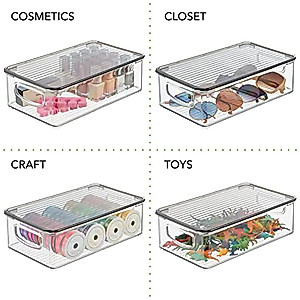 mDesign Plastic Pantry Storage Box Container with Lid and Built-In Handles - Organization for Flour, Cereal, Pasta, Rice, or Food in Kitchen Cupboard, Ligne Collection, 8 Pack, Clear/Smoke Gray