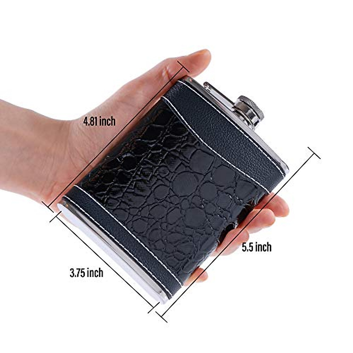 Hip flask, Men's Flask for Liquor, 304 Stainless Steel 8 oz with Funnel, Leak Proof, Slim, Classic, Leather, Black, Perfect For Travel, Camping, Hiking, Drinking Gift for Fathers Best Man