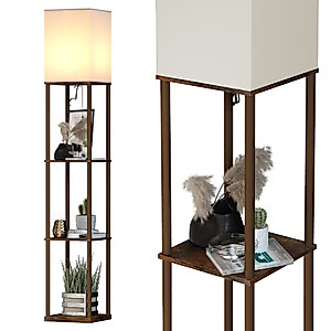 SUNMORY Floor Lamp with Shelves, Modern Square Standing Lamp with 3 Color Temperature Bulb, Corner Display Bookshelf Lamp for Living Room and Bedroom (Rustic Brown)