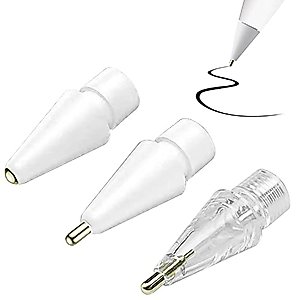YINVA 3 Pack Pencil Tips for Apple Pencil Tip, 3 Styles Fine Point Metal Apple Pencil 2nd Generation Tips, Replacement iPad Pen Tips for Apple Pencil 1st Generation Nibs(White, Clear)
