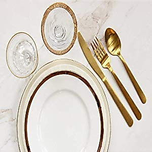 Lightahead 24pcs Stainless Steel Flatware Tableware Premier Quality Gold Colored Cutlery Set in attractive GoldenGift box (Golden)