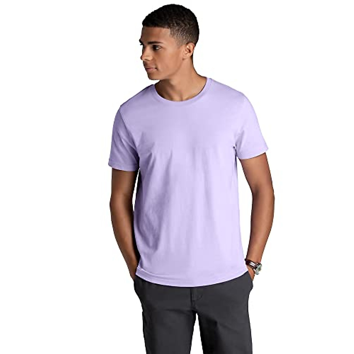 Fruit of the Loom Men's Recover Cotton T-Shirt Made with Sustainable, Low Impact Recycled Fiber, Lilac Petal, Large