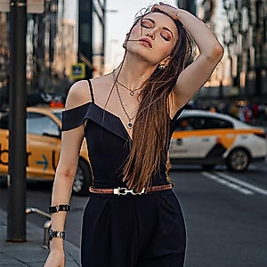 2pcs Skinny Waist Belt for Women, Adjustable Thin Waist Belts Stylish Leather Belt with Gold Buckle Skinny Leather Belt Women Skinny Belt for Shirts Dress (Black, Brown)