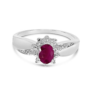 Direct-Jewelry 10k White Gold Oval Ruby And Diamond Ring (Size 7.5)