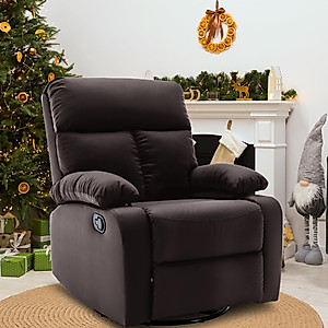 hzlagm Swivel Rocker Recliner, Rocking Recliners Chair for Small Spaces, Small Rocker Recliner Chair, Nursery Rocking Chairs for Living Room, RV, Nursery, Brown