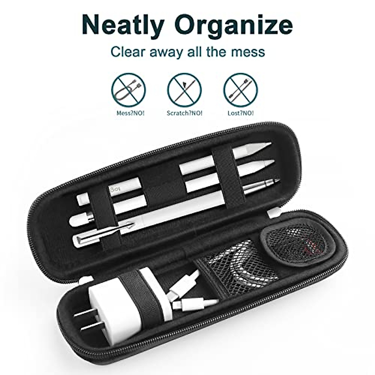 Aunote Holder Case for Apple Pencil 1st and 2nd Generation, PU Leather Protective Bag, Compatible with iPad Pro Pen, Samsung, Huawei, Apple Pen Accessories, USB Cable, Earphone, Fountain Pen. Black