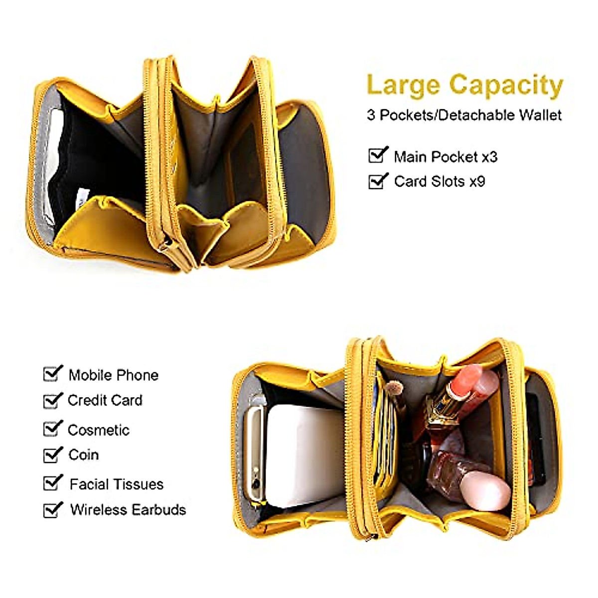 Touch Screen Purse Cell Phone Crossbody Bag Wallet for iPhone with Shoulder Strap Rfid Purses Women