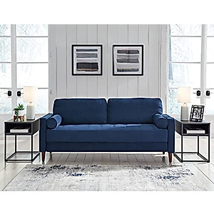 Signature Design by Ashley Darlow Modern Velvet Sofa with Bolster Pillows & USB Ports, Blue