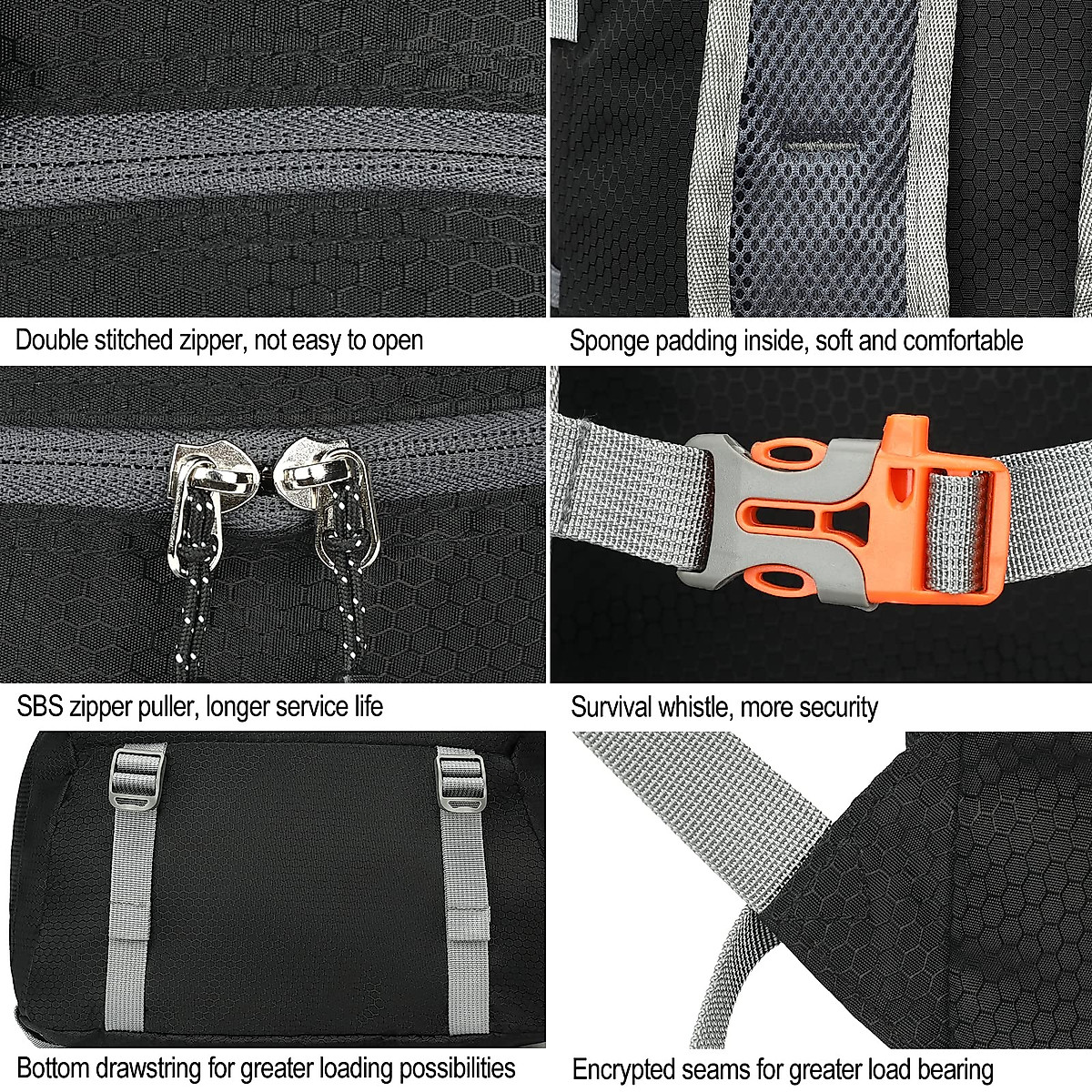 WEREWOLVES 35L Ultralight Hiking Backpack, Lightweight Foldable Water Resistant Outdoor Sports Travel Daypack for Women Men (black, 35L)