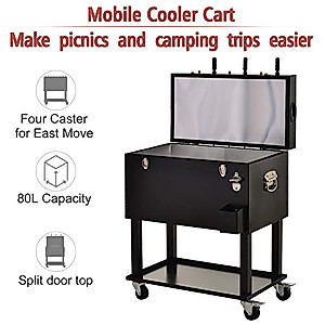 Outsunny 68QT Patio Cooler Ice Chest with Foosball Table Top, Portable Poolside Party Bar Cold Drink Rolling Cart on Wheels with Tray Shelf