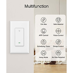 GHome Smart Switch, 2.4Ghz Wi-Fi Switch Works with Alexa, Google Assistant Single-Pole,Neutral Wire Required,UL Certified,Remote/Voice Control and Schedule, No Hub Required, (2 Pack)