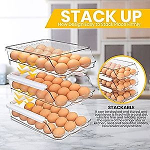Utopia Kitchen Rolling Egg Container for Refrigerator with Lid - Pack of 2 Stackable Plastic Egg Holder for Refrigerator - Terrazo Egg Tray for Refrigerator or Fridge Organizer