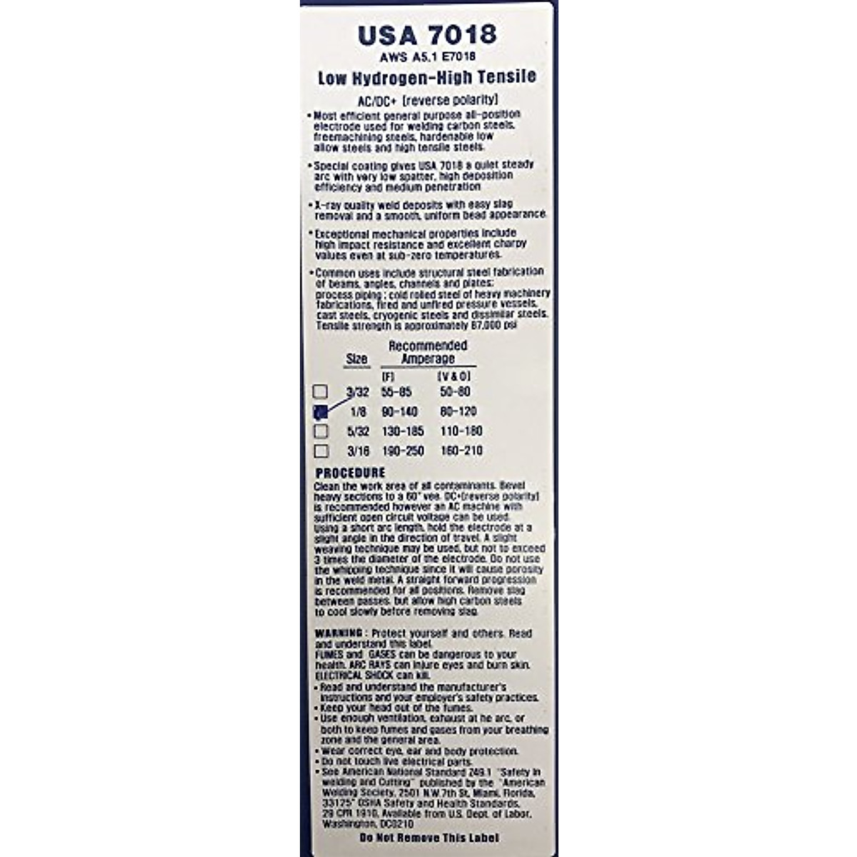 Washington Alloy 7018 Stick Electrode 5LB Package (7018 1/8")