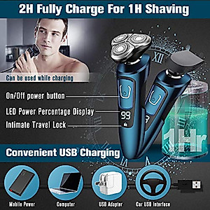 Electric Razor for Men, Mens Electric Shavers, Dry Wet Waterproof Rotary Facial Shaver, Portable Face Shaver Cordless Travel USB Rechargeable with Beard Trimmer LED Display for Shaving Husband Dad