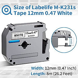 Replace for Brother M Tape P Touch 12mm 0.47 1/2, M-K231 M-K131 MK431 MK531 MK631 MK731 Compatible with Brother PT-M95 PT-65 PT-90 PT-80 PT-70bm PT-45 Label Maker Refill, 6 Color M Series Label Tape