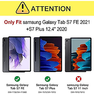 ZtotopCases for Samsung Galaxy Tab S7 FE/S8 Plus/S7 Plus Case,Built-in Screen Protector/S Pen Holder,12.4" Full-Body Heavy Duty Protective Cover for Galaxy Tablet S7 FE 5G 2021/S8+ 2022/S7+ 2020,Black