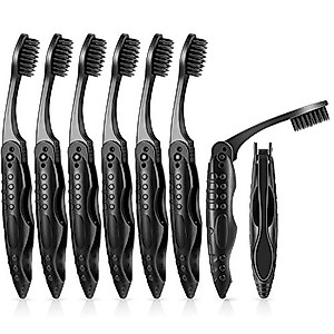 8 Packs Individually Wrapped Black Travel Folding Toothbrush for Travel and Camping Portable Charcoal Toothbrush with Soft Medium Bristles for School