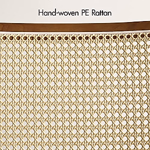 Art Leon Rattan Dining Chairs, Set of 2, Rubber Wood Frame, Mid Century Modern Dining Room Chairs with Rattan Woven Back, Faux Leather Upholstered Kitchen Chairs with Black Metal Legs, Yellow Brown