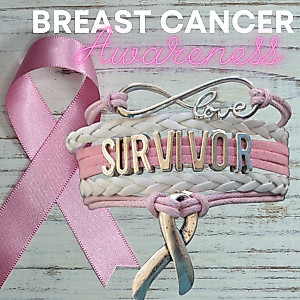 Breast Cancer Gifts Bracelets for Women Inspirational Bracelets, Pink Ribbon Survivor Bracelet, Motivational Encouragement Inspirational Gifts for Women Best Friend Sister Mom