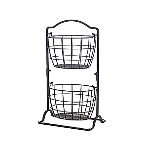 Gourmet Basics by Mikasa Harbor 2-Tier Metal Mini Countertop Fruit Storage Basket, Antique Black
