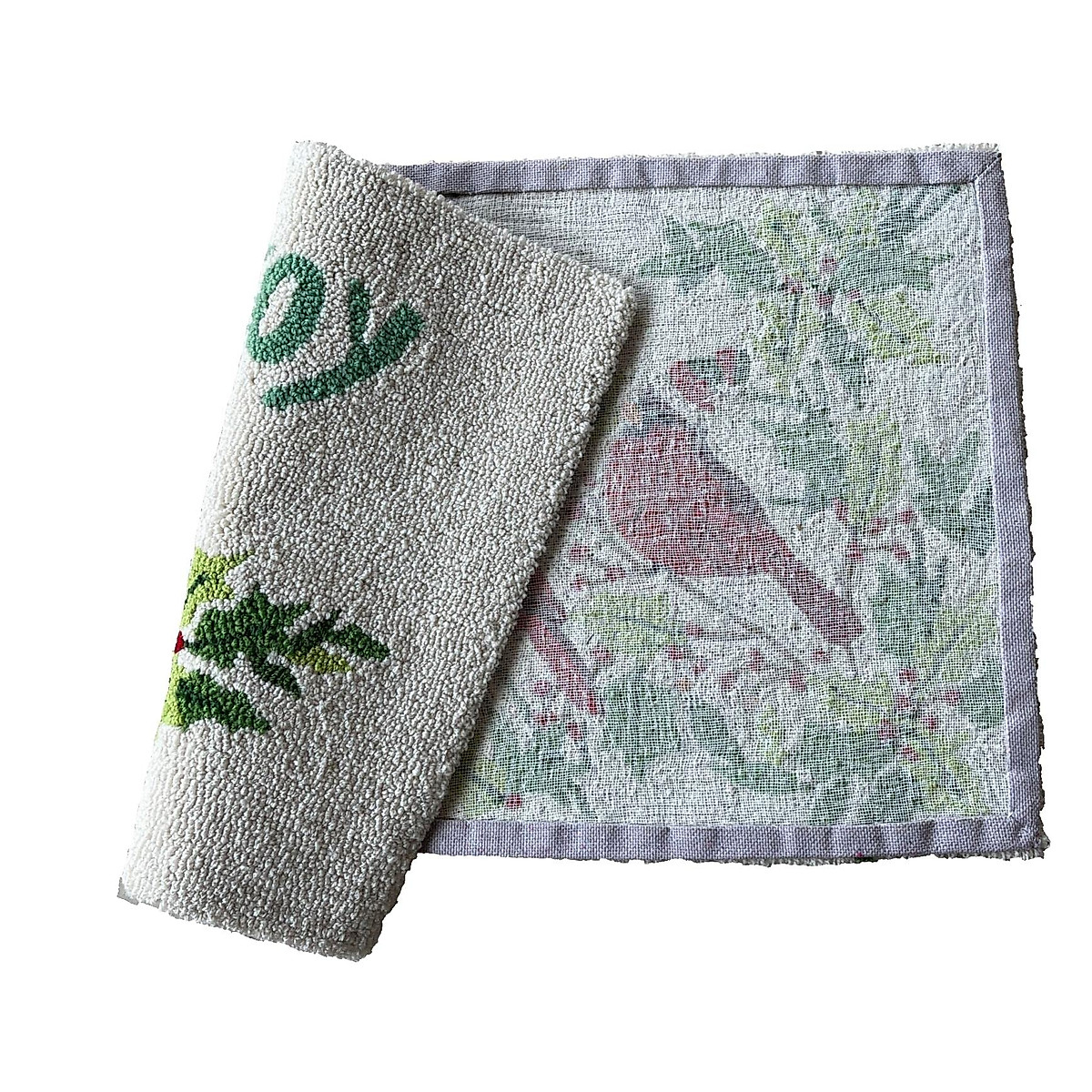 EZ.enjoy Winter Cardinal on Branch Holly Berries Joy Hand-Hooked Accent Rug 28.5 X 17 Inches for Holiday Christmas Home Decor