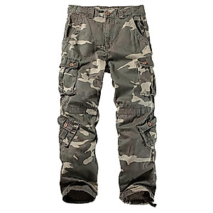 KEHAIOO Men's Cotton Military Cargo Pants, 8 Pockets Casual Work Combat Trousers, Military Army Camo Cargo Pants Plus Size Gray 4XL