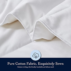 Serta White Down Feather Fiber Comforter Queen Size, All Seasons Warmth 300 Thread Count White Down Duvet Insert 500 Fill Power Fluffy Comforter with 100% Cotton Down Proof Cover