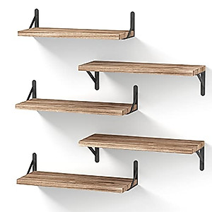 YGEOMER Floating Shelves Set of 5, Rustic Wood Wall Shelf for Bedroom Decor, Living Room, Kitchen Storage, Wall Mounted Rustic Wood Floating Shelves for Bathroom, Office