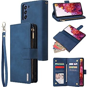 LBYZCASE Phone Case for Galaxy S20 FE 5G(2020),Samsung S20 FE Wallet Case,Luxury Folio Flip Leather Cover[Zipper Pocket][Wrist Strap][Kickstand ] for Samsung Galaxy S20 FE 5G(Fan Edition)-Blue