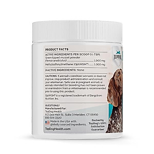 TopDog Health - Flexerna Essentials Green Lipped Mussel Powder & MSM for Dogs - Natural Dog Joint & Mobility Support - Natural Glucosamine Chondroitin + Omega-3 Fatty Acids - Anti-Inflammatory - 3 Oz
