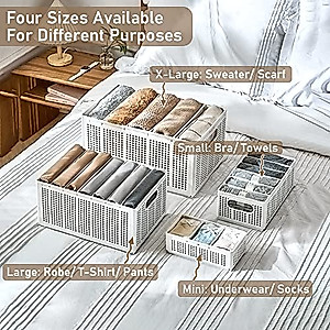 MILILOVE 1 Pack Closet Drawer Organizer, With 4 Dividers, X-Large Size 17.7 * 11.4 * 9.1” Collapsible Plastic Closet Storage Basket Bins Cubes Organizer with Handles for Robe T-Shirt Pants