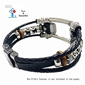Smatiful Fancy Bands (Small Mediume Large XL are All Ok) with Stainless Steel Clasp and Gunmetal Parts for Women, Leather Watch Band for Fitbit Luxe Fitness & Wellness Tracker, Classic Black