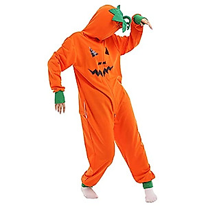 haikyuu Halloween Onesie Pajamas Adult Bat Skellington Printed Long Sleeve Hooded Kigurumi Sleepwear Jumpsuit Costume Outfits (small, Pumpkin-yellow)