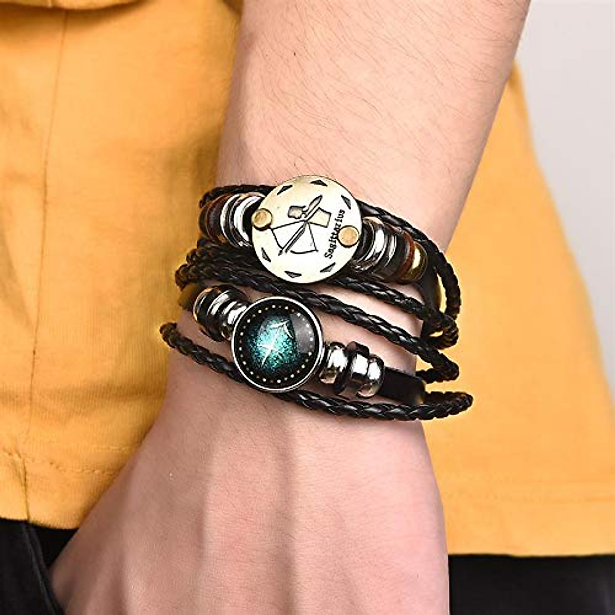 Dcfywl731 2Pcs Taurus Zodiac Bracelets for Women 12 Constellations Multilayer Leather Bracelet Handmade Woven Zodiac Sign Wrap Wristband Cuff Bracelet Zodiac Gifts for Birthday Christmas