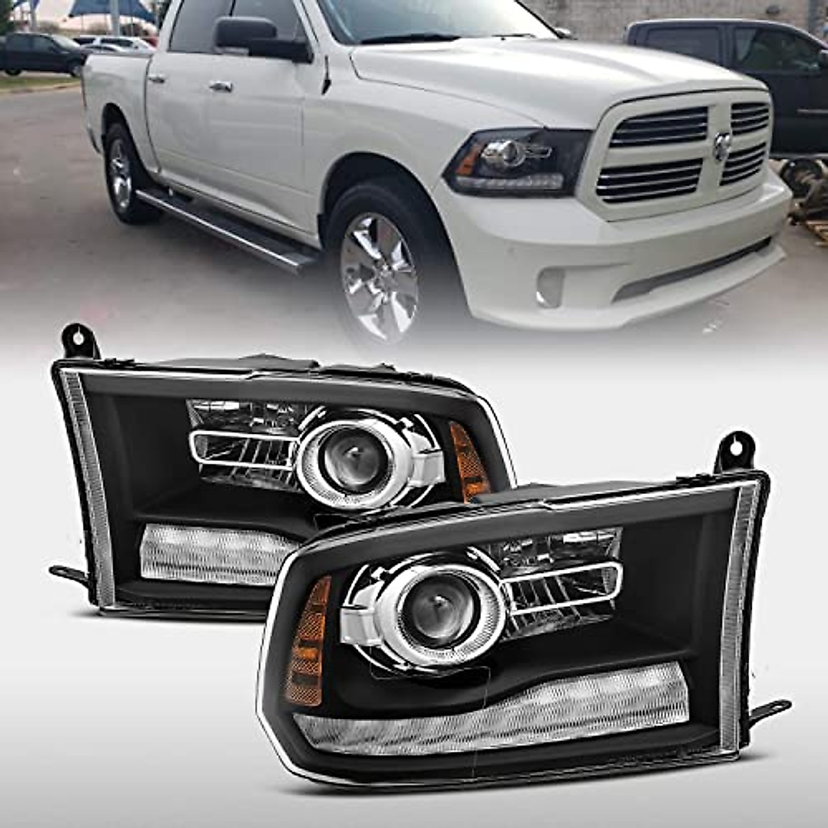 ModifyStreet Black For 09-18 Ram 1500/10-18 Ram 2500/3500 Headlights Replacement Kit( Not Fit with Stock projector Headlights