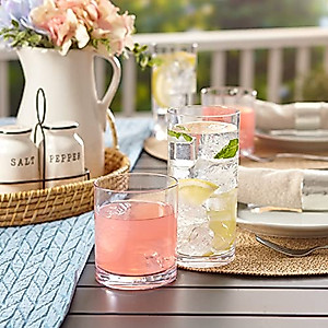 US Acrylic Classic Clear Plastic Reusable Drinking Glasses (Set of 8) 12oz Rocks & 16oz Water Cups | BPA-Free Tumblers, Made in USA | Top-Rack Dishwasher Safe