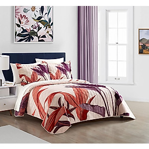 New York & Company Trident 3 Piece Quilt Set Contemporary Large Scale Floral Print Design Bedding - Pillow Shams Included, Queen, Pink