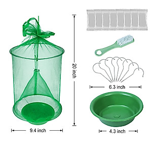 Dwcom 8 Packs Fly Traps Outdoor Hanging, Stable Fly Trap with Fly Bait, Reusable Fly Killer, Ranch Fly Trap, Fly Control Fly Hunter for Family Farm Park Orchard Garden
