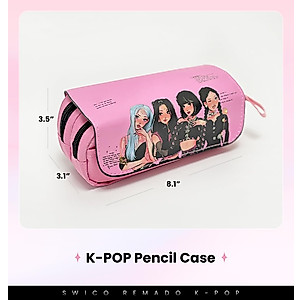 Swico Remado Kpop Marker Pen Organizer Big Storage Pen Pouch Bag Black and Pink for Office Supplies