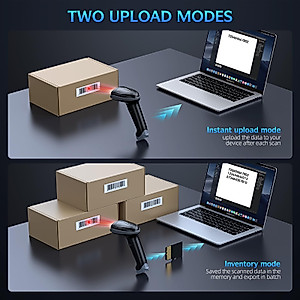 TEEMI Bluetooth Barcode Scanner with USB Charging Cradle Data Receiver, 1D 2D QR Wireless Imager with Vibration Alert for iOS Android Devices, BT 5.0 Longer Transfer Range, Handsfree Screen Scanning
