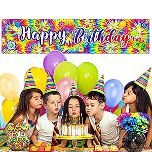 Tie Dye Birthday Banner Tie-Dye Themed Happy Birthday Background Tie Dye Birthday Party Decorations Supplies Rainbow Colorful Paint Photo Booth Props