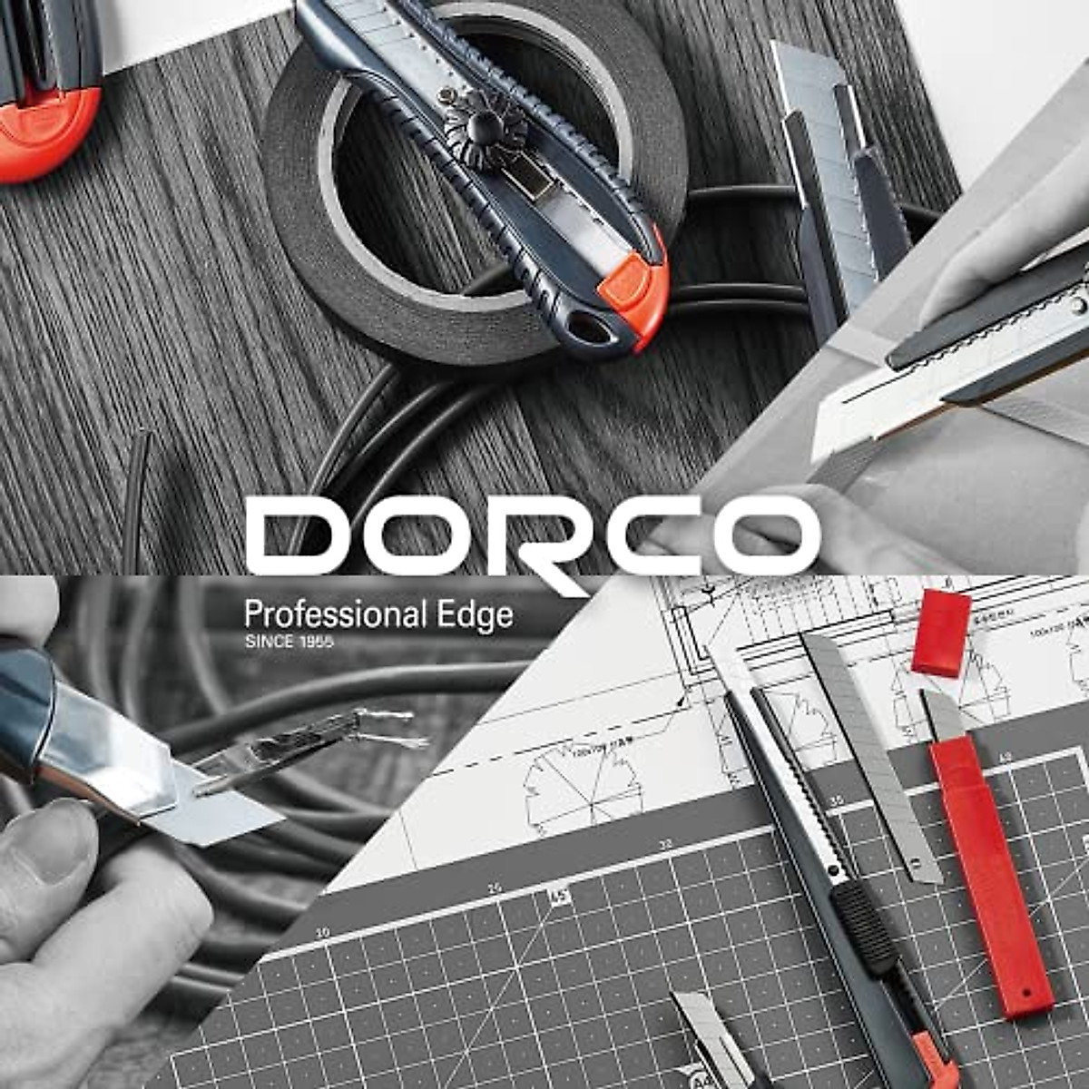 DORCO Professional Quality Utility Box Cutter Knife S601 - Solid Screw-Lock Safety System Wheel Type, Large Design, Retractable, Built-In Snap-Off Tool, Replaceable Carbon Steel Blade - 18mm