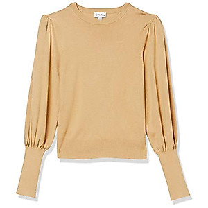 The Drop Women's Vivienne Pleated Shoulder Balloon-Sleeve Crewneck Sweater, Curds & Whey, XXS