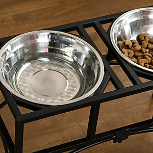 PawHut Elevated Dog Bowls, Double Stainless Steel Heavy Duty Dog Food Bowl Elevated Pet Feeding Station, 14" H