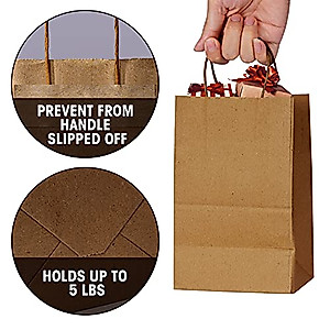 Uinicor Gift Bags Bulk 100Pcs Brown Paper Bags With Handles 5.25x3.75x8 Paper Bags for Business,Shopping,Retail,Party Favor,Wedding,Birthday Gift Bag