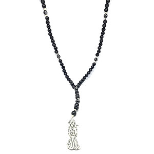 Acrylic Holy death's necklace, rosary style. Collar de la Santa Muerte de acrilico estilo rosario. Grim reaper Y style necklace.