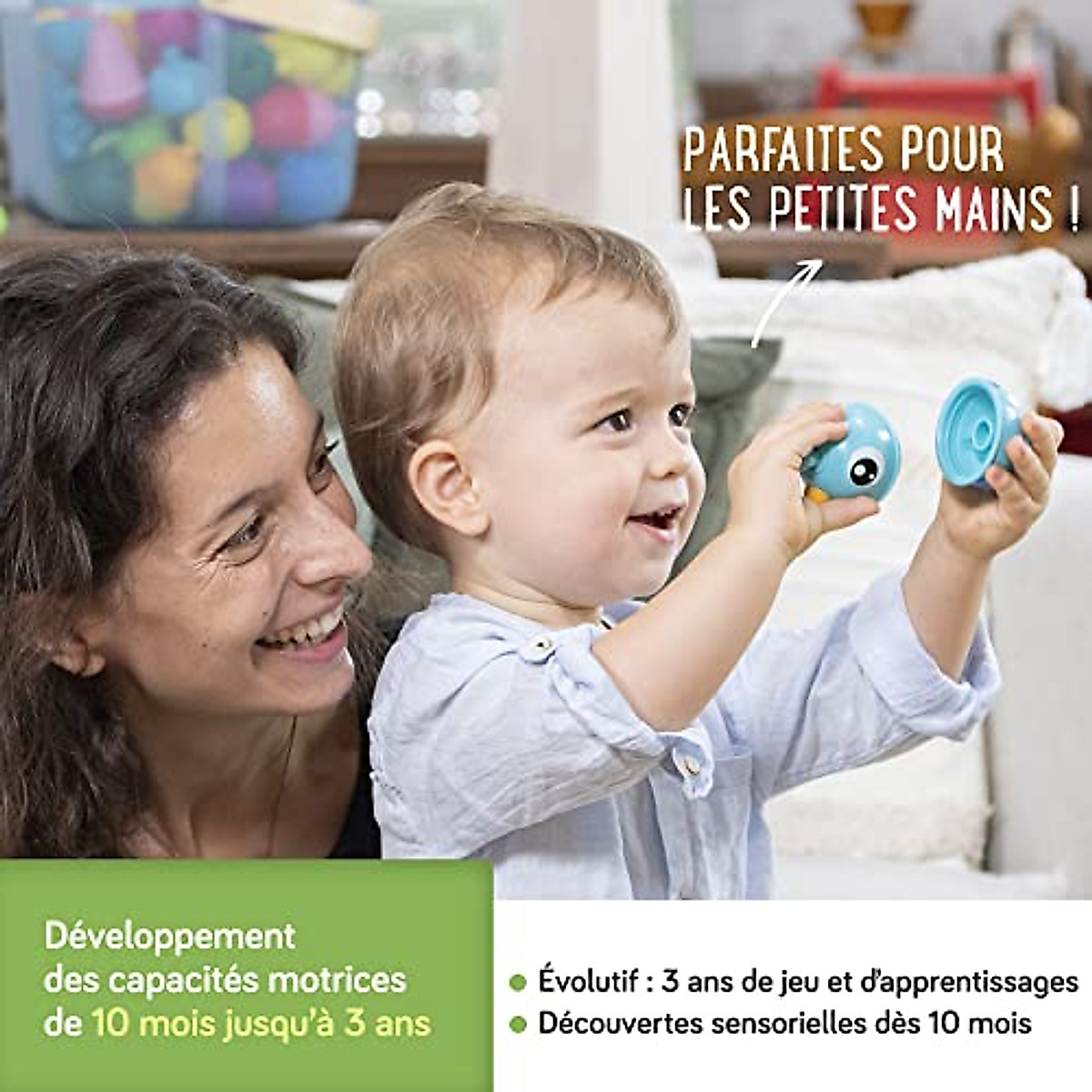 Lalaboom My First Step-by-Step Developmental Sensory 25 Piece Character Bead Activity Set – Pop, Twist, Mix, Stack, and Lace — Montessori Method STEM Focus – Dishwasher Safe - Ages 10 Months+ - BL320