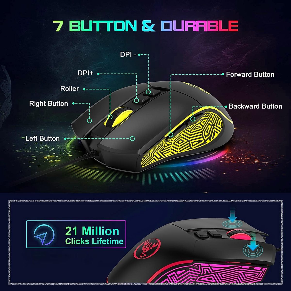 SELORSS Gaming RGB Wired Keyboard and Mouse Combo - USB Gaming Keyboard Compact 61 Keys RGB LED Backlit & Gaming Mouse 6400 DPI - Wired Switch Contoller for Nintendo,Windows PC Gamers,PS4-4 in 1