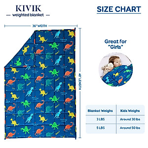 Kivik Toddler Weighted Blanket 3 lbs, Kids Weighted Blanket for Children, Soft Children Heavy Throw Blanket for All-Season Sleeping, Blue Dinosaur 36x48 Inches