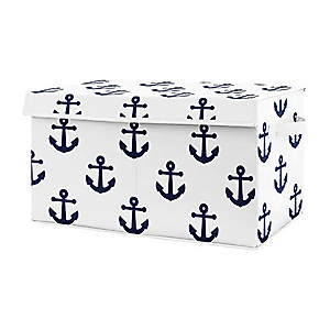 Sweet Jojo Designs Navy Blue White Anchors Boy Girl Small Fabric Toy Bin Storage Box Chest For Baby Nursery or Kids Room - Nautical Theme Ocean Sailboat Sea Marine Sailor Anchor Unisex Gender Neutral